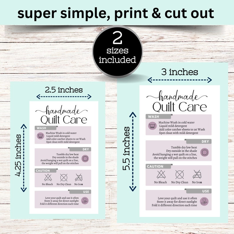 Quilt Care Card, Quilt Gift Tag, Care Instructions, Printable Quilt ...
