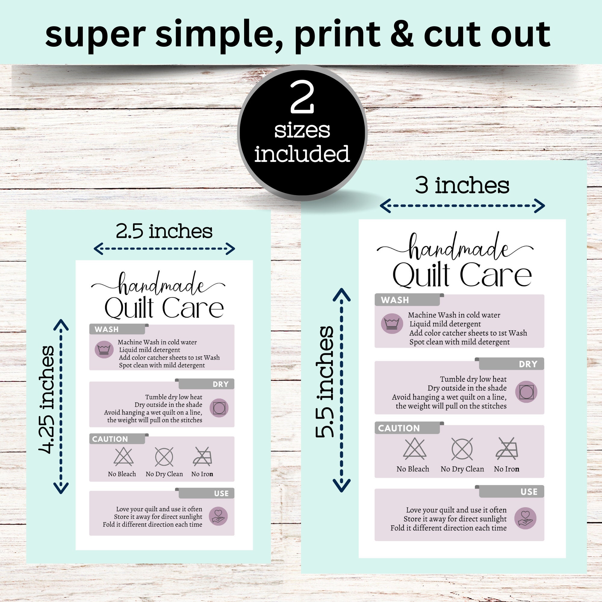 Quilt Care Card, Quilt Gift Tag, Care Instructions, Printable Quilt ...