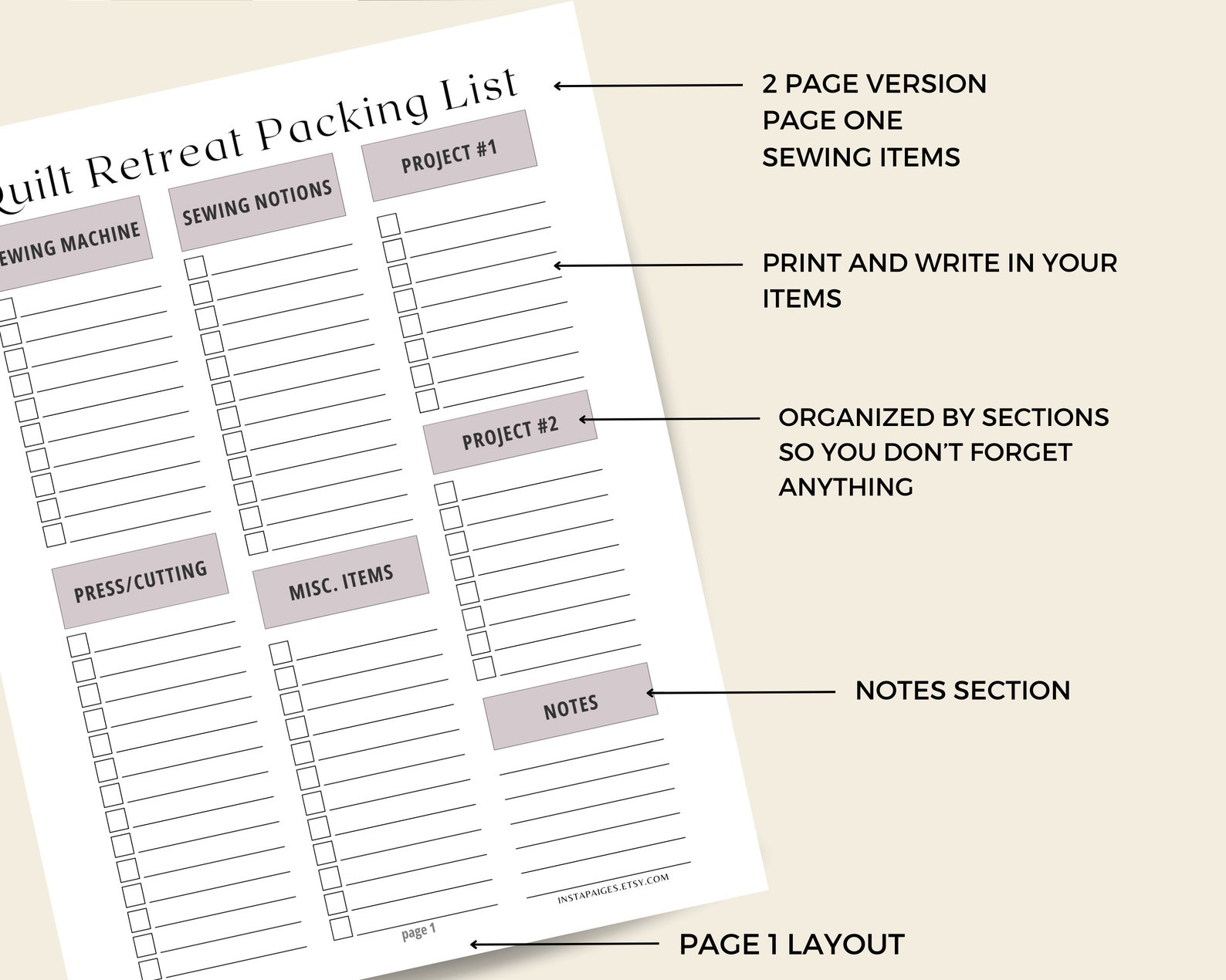 Quilt Retreat Packing Bundle, Quilters Retreat Packing Checklist, Quilt ...