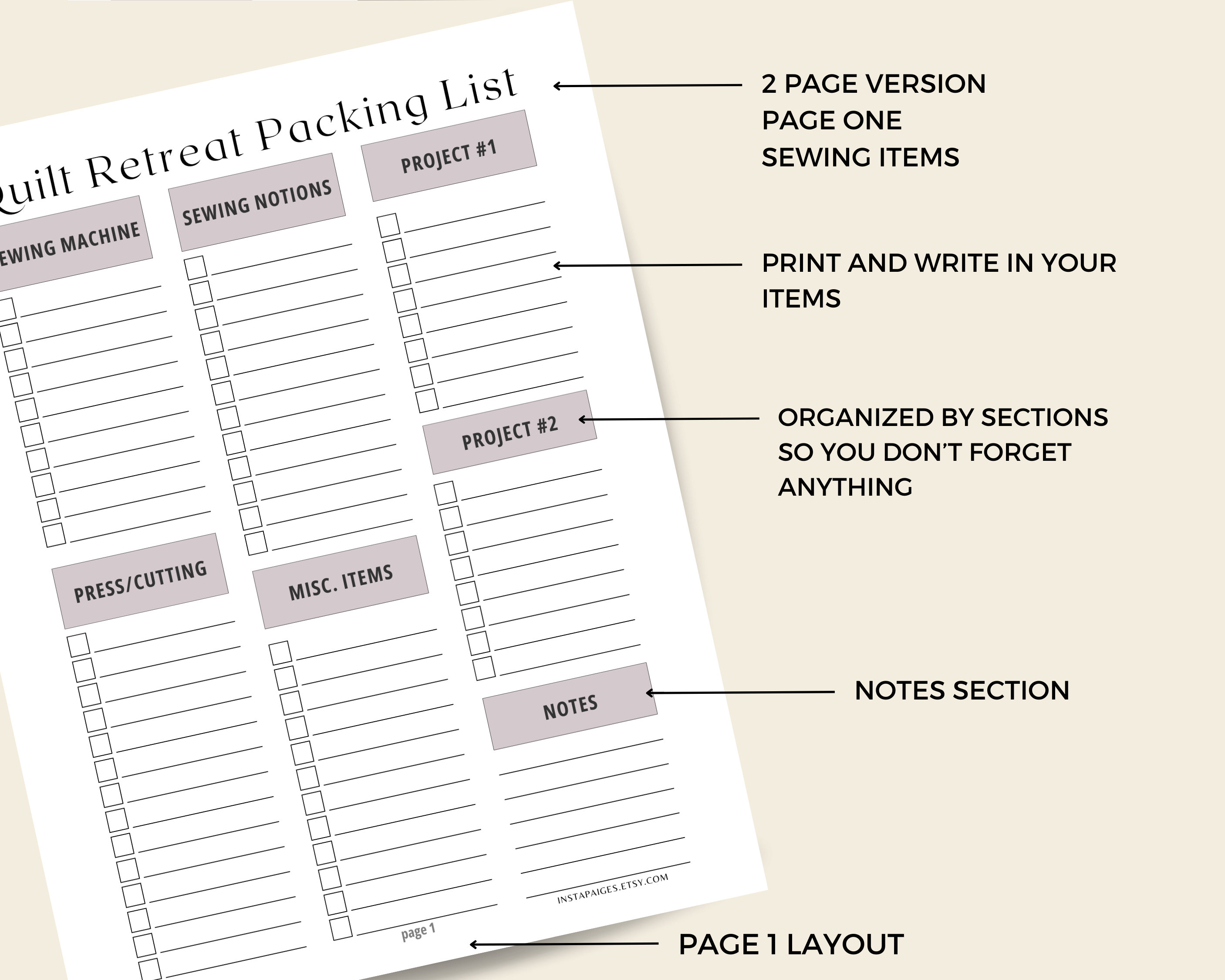 Quilt Retreat Packing Bundle, Quilters Retreat Packing Checklist, Quilt ...