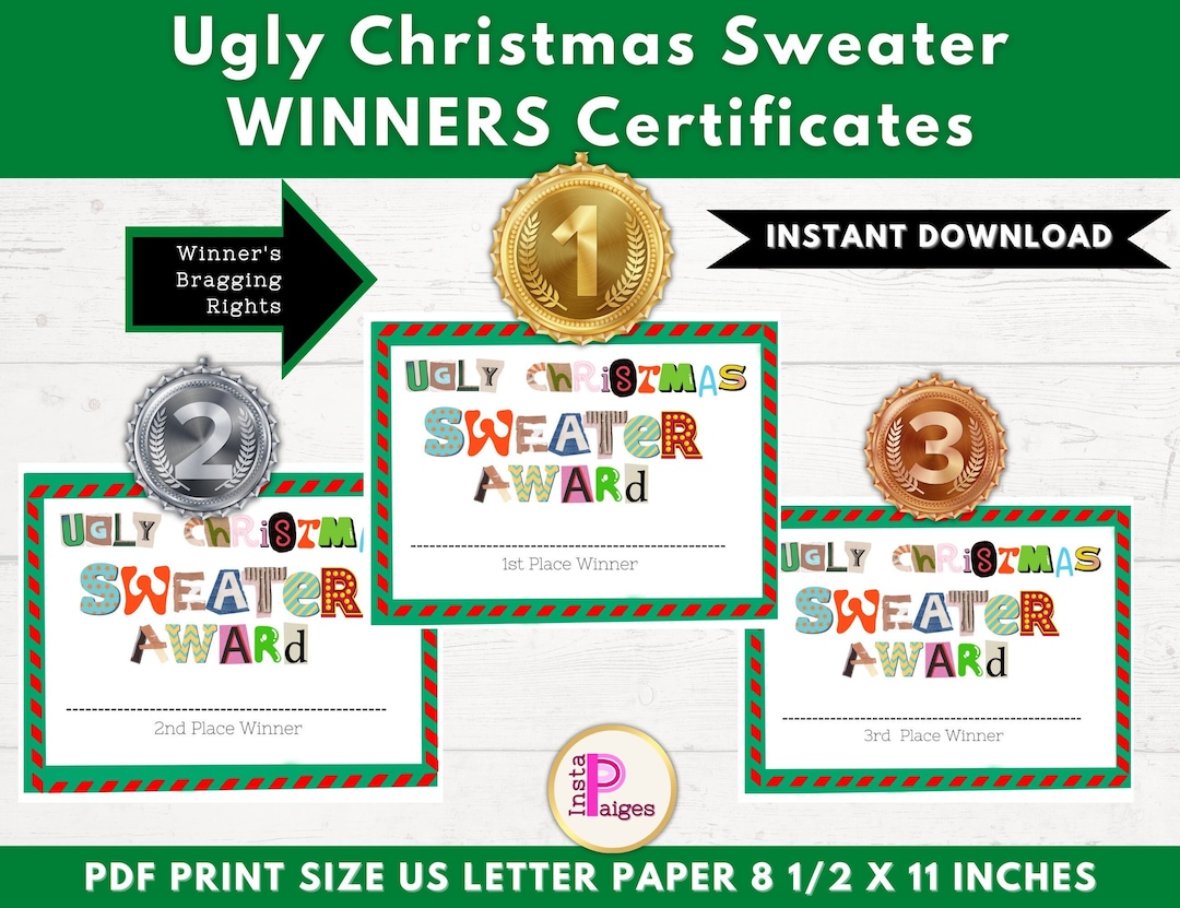 Christmas Holiday Ugly Sweater Contest Winner Certificates / Printable ...