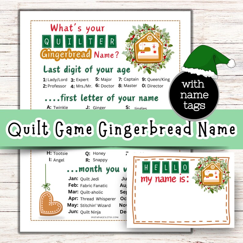 What's Your Gingerbread Name Game, Christmas Game, Quilt Guild Games ...
