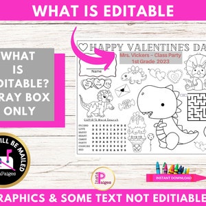 Valentine Day Dinosaur Placemats, Dinosaur Activities for Kids ...