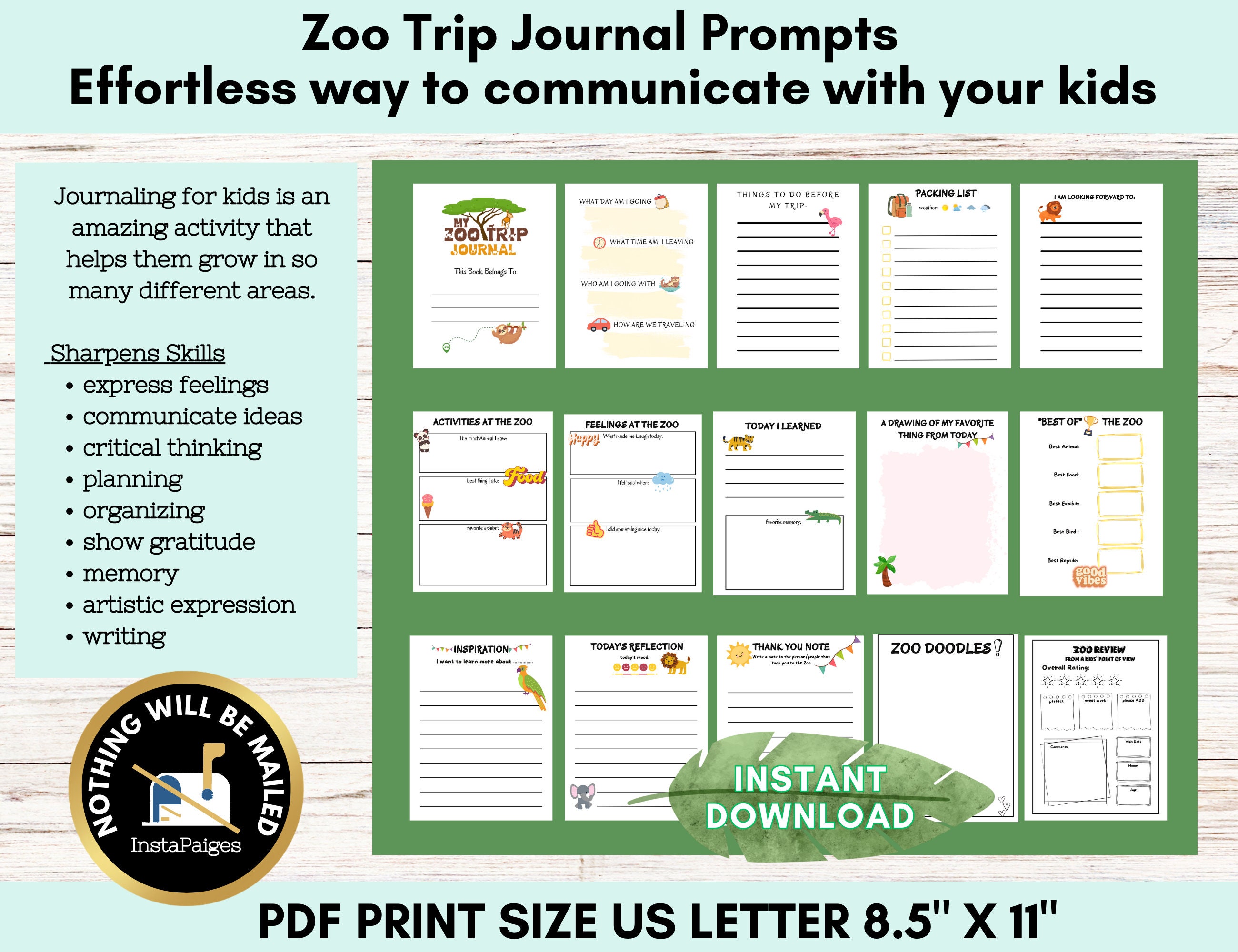 Zoo Trip Kids Keepsake Journal, Writing Prompts for Road Trip, Travel ...