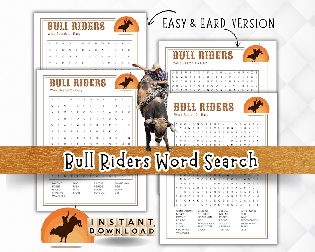 Bull Riders Word Search, Bull Riding Game for Kids, 8 Second Ride ...