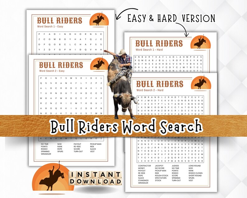 Bull Riders Word Search, Bull Riding Game for Kids, 8 Second Ride ...