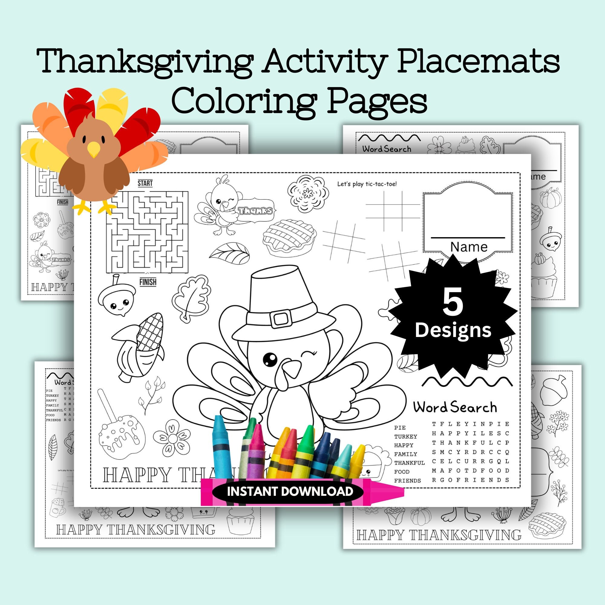 Thanksgiving Coloring Pages for Kids, Thanksgiving Coloring Placemats ...