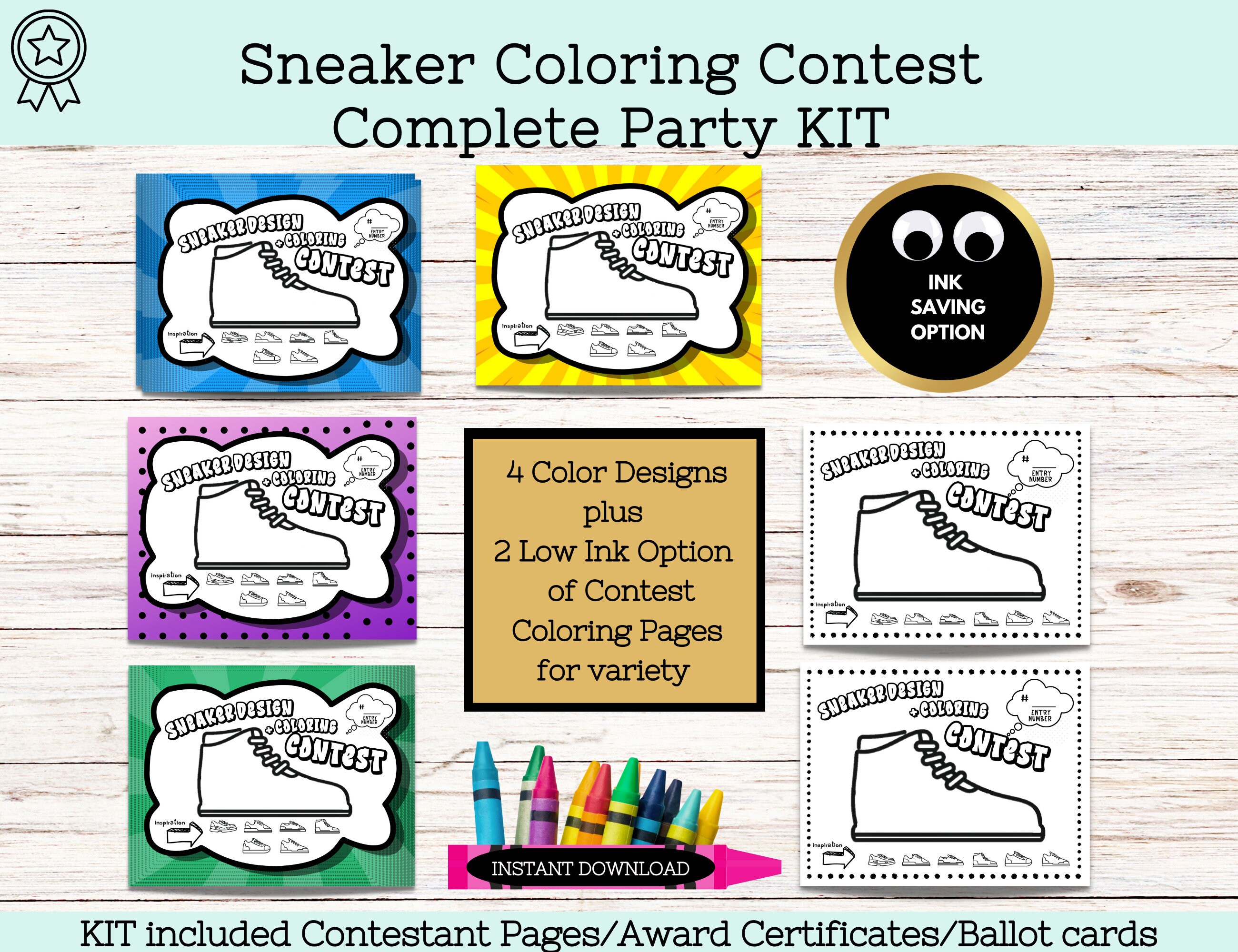 Sneaker Coloring Contest Party Game With Award Certificate Prizes ...