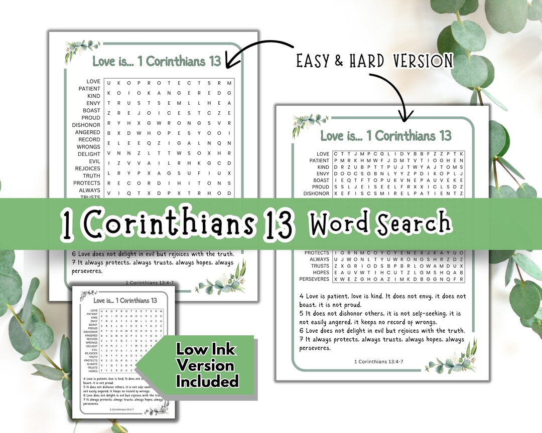 Corinthians 13 Word Search, Love Never Fails, Bible Study Printable ...