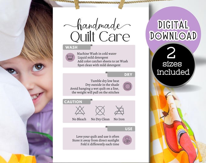 Quilt Care Guide Card, Printable Quilt Wash Guide, Quilt Insert Card ...