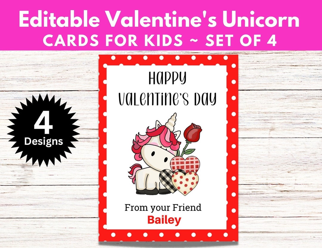 Editable Unicorn Valentine Cards / Printable Valentine's Unicorn Cards ...