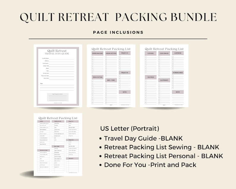 Quilt Retreat Packing Bundle, Quilters Retreat Packing Checklist, Quilt ...
