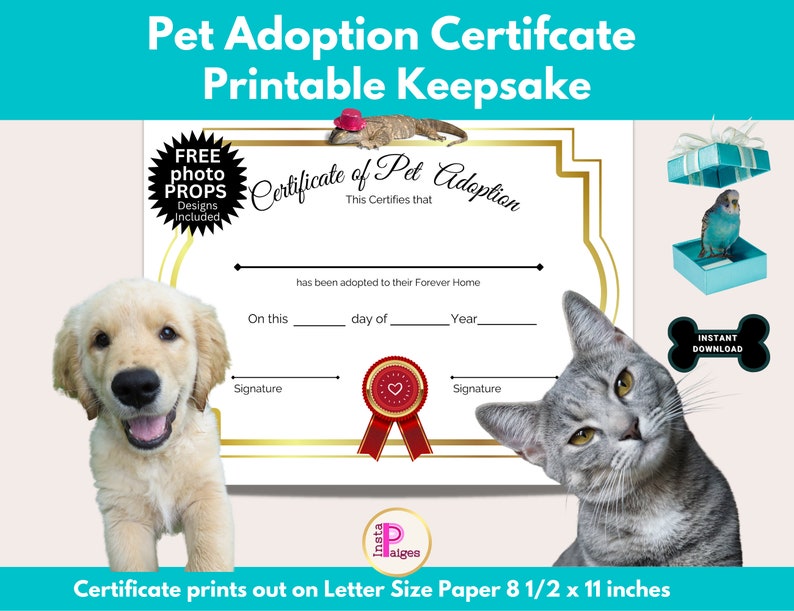 Pet Adoption Certificate, Puppy Adoption Certificate, Dog Adoption ...