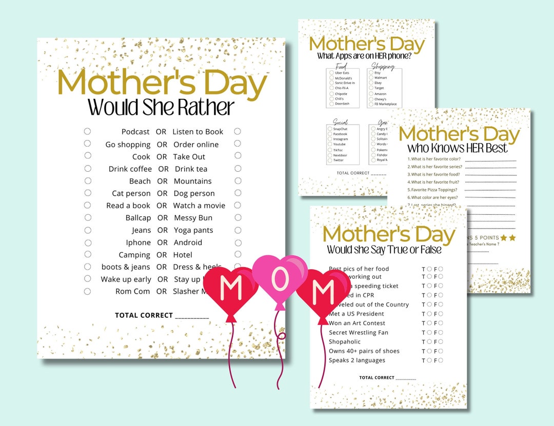 Mom Trivia Game, Mothers Day Quiz, Would She Rather Who Knows Mommy ...