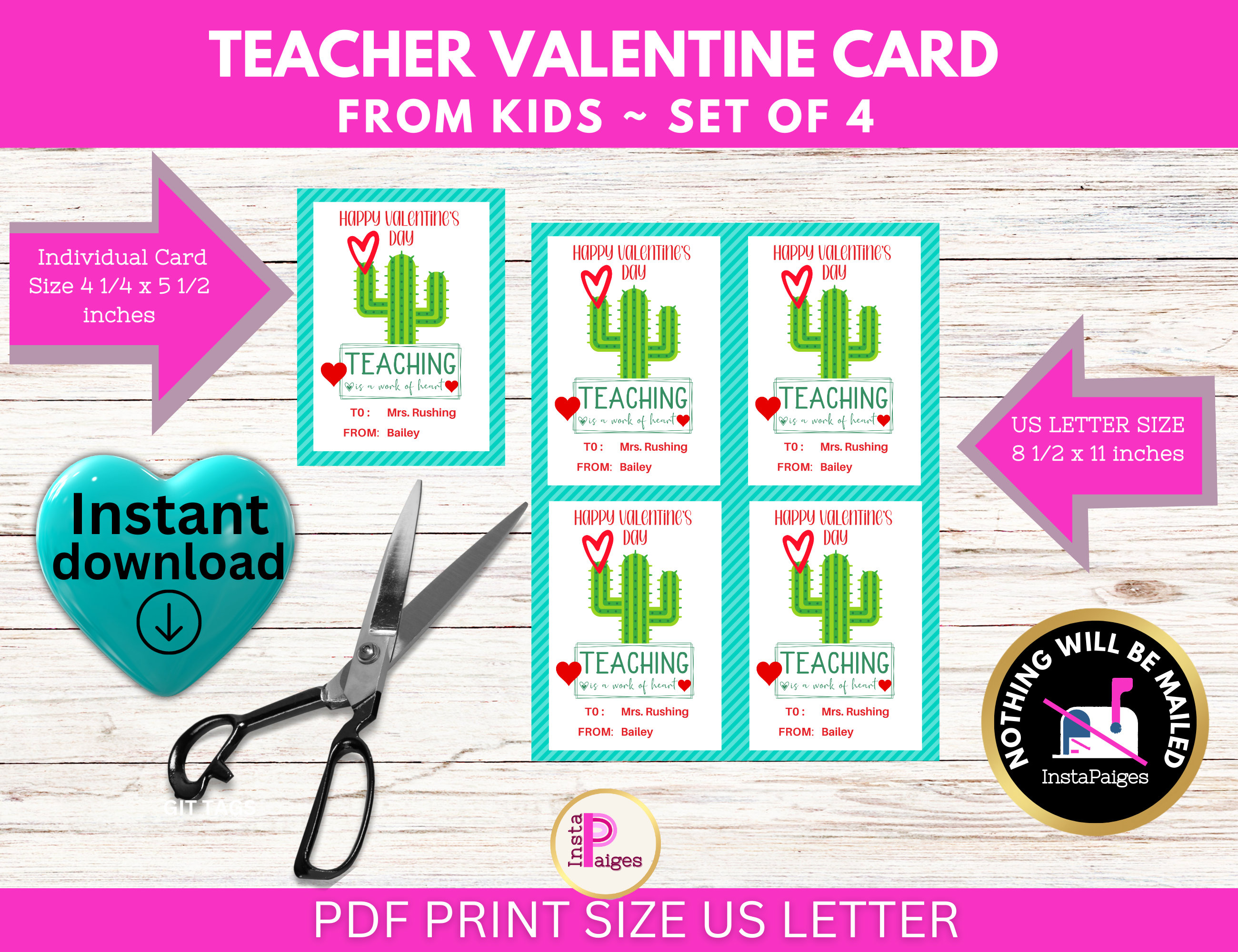 Teacher Valentine Cards / Printable Valentine Cards for Teacher ...