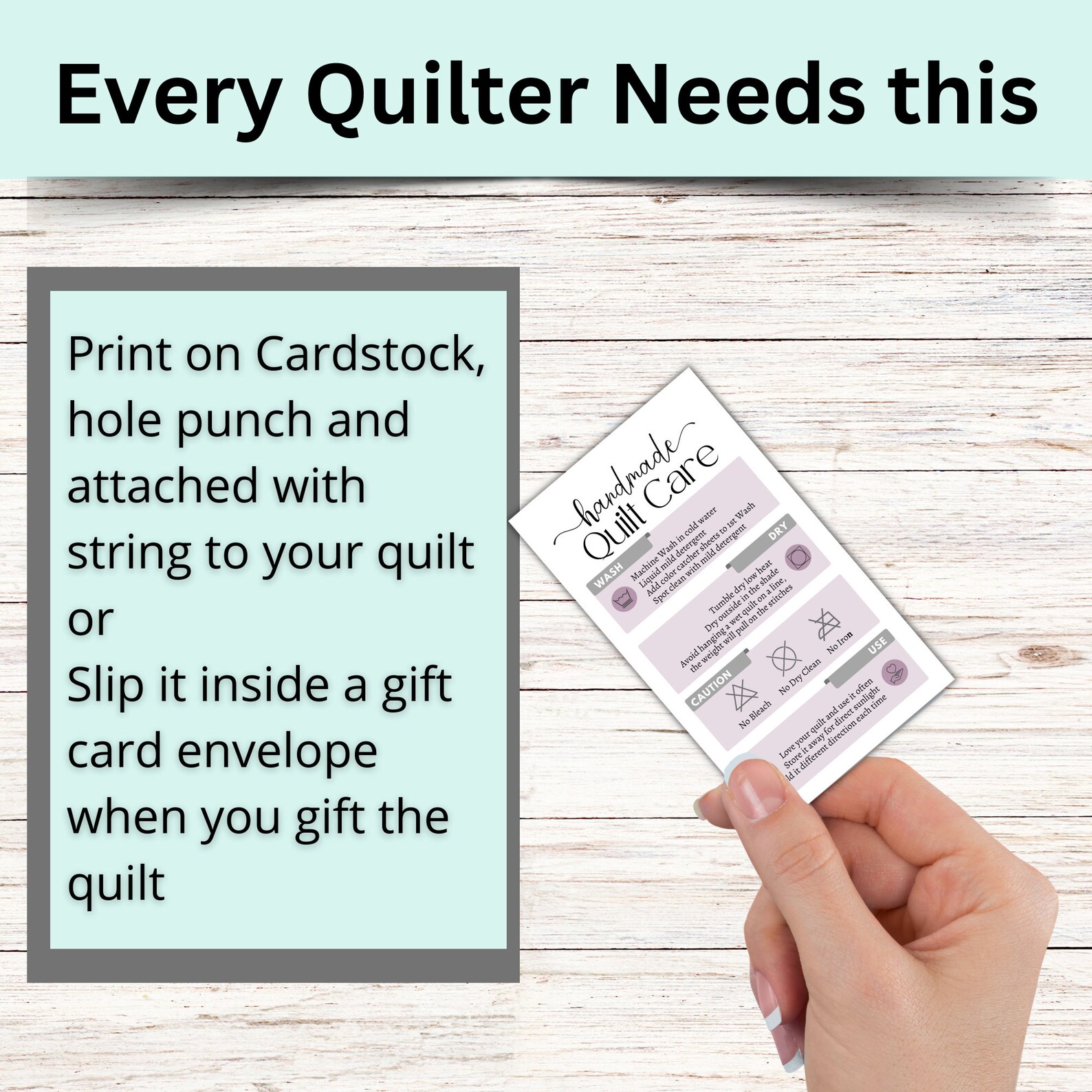Quilt Care Card, Quilt Gift Tag, Care Instructions, Printable Quilt ...