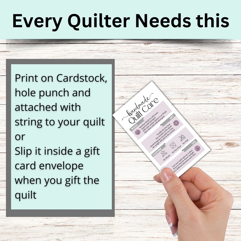 Quilt Care Card, Quilt Gift Tag, Care Instructions, Printable Quilt ...
