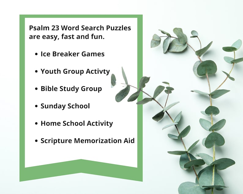 Psalm 23 Word Search, Psalm 23 for Kids, Youth Group Games, Bible Games ...