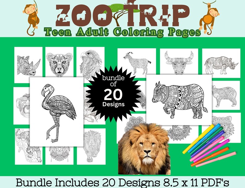 Adult Teen Coloring Pages / Zoo Animals Coloring Pages / Safari ...