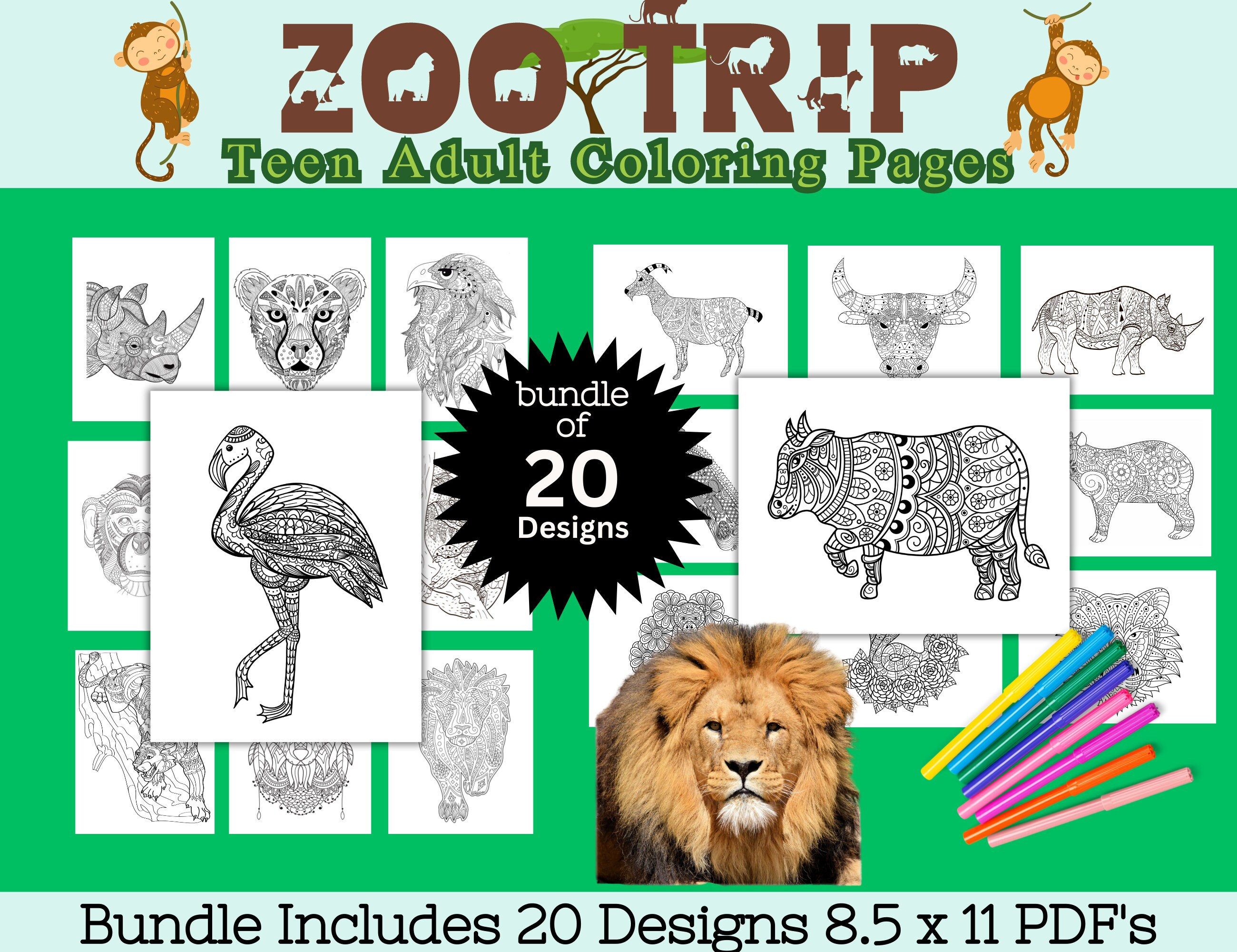 Adult Teen Coloring Pages / Zoo Animals Coloring Pages / Safari ...