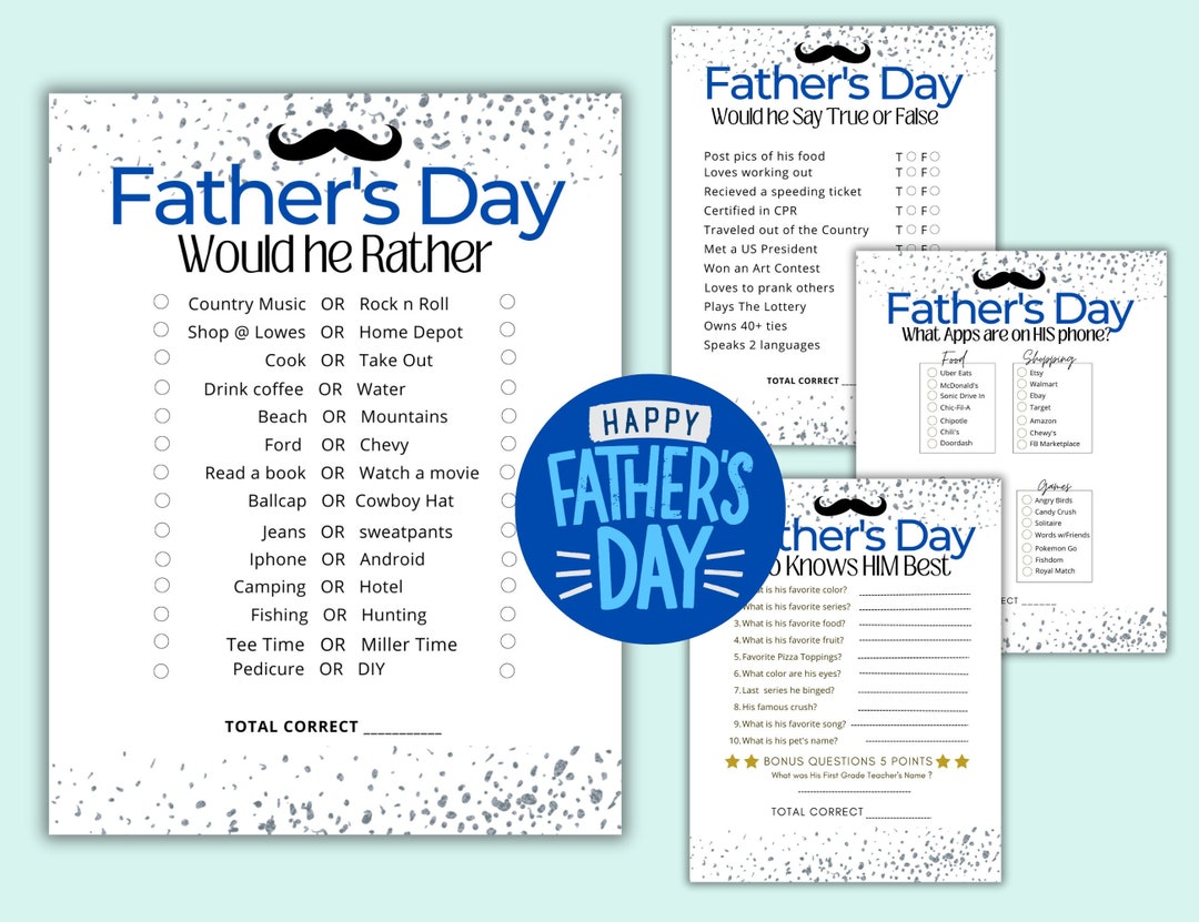 Dad Trivia Game, Fathers Day Quiz, Would He Rather Who Knows Dad Best ...