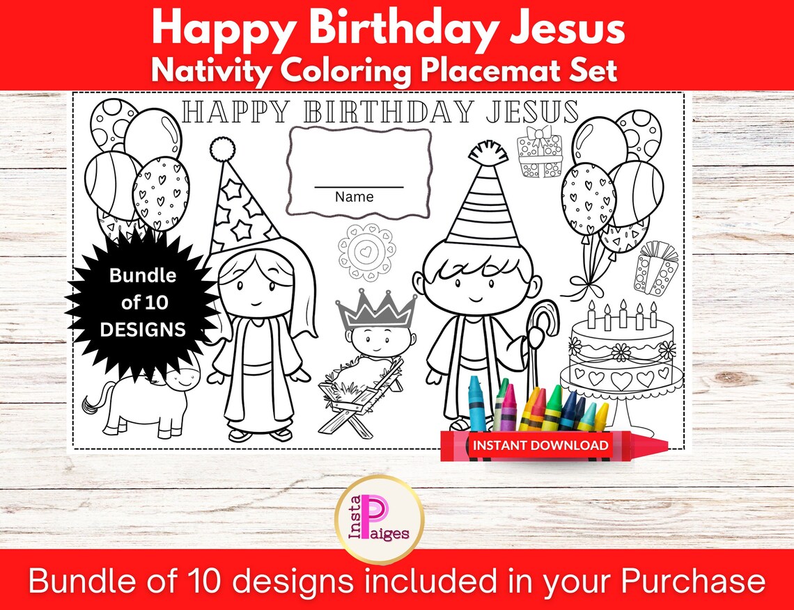 Happy Birthday Jesus Coloring Placemat Pages /jesus is the - Etsy