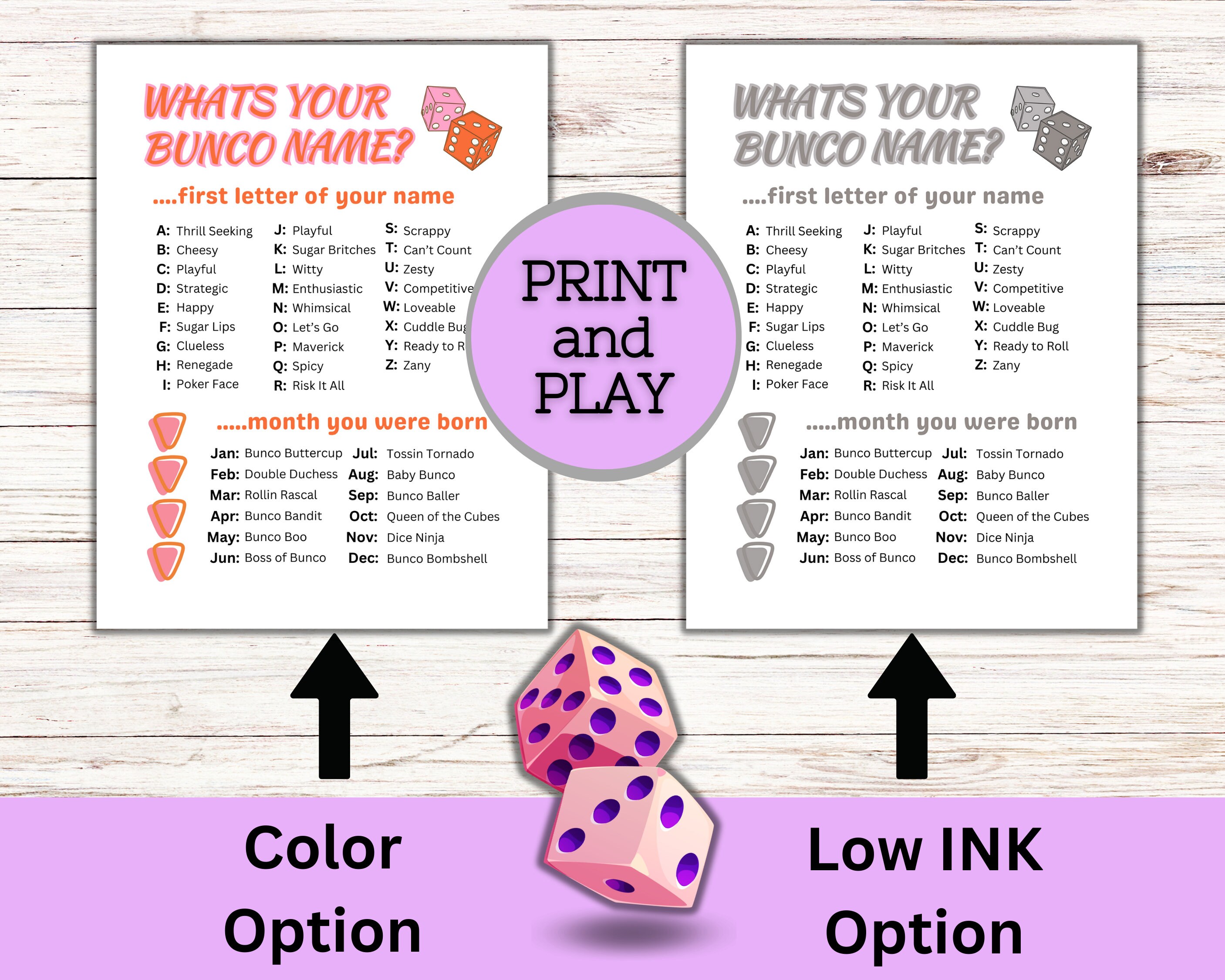 What's Your Bunco Name Game, Funny Name Generator Game, Name Tag Game ...