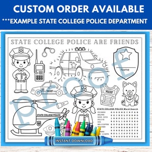 Police Support Activity Coloring Placemats / Law Enforcement Coloring ...