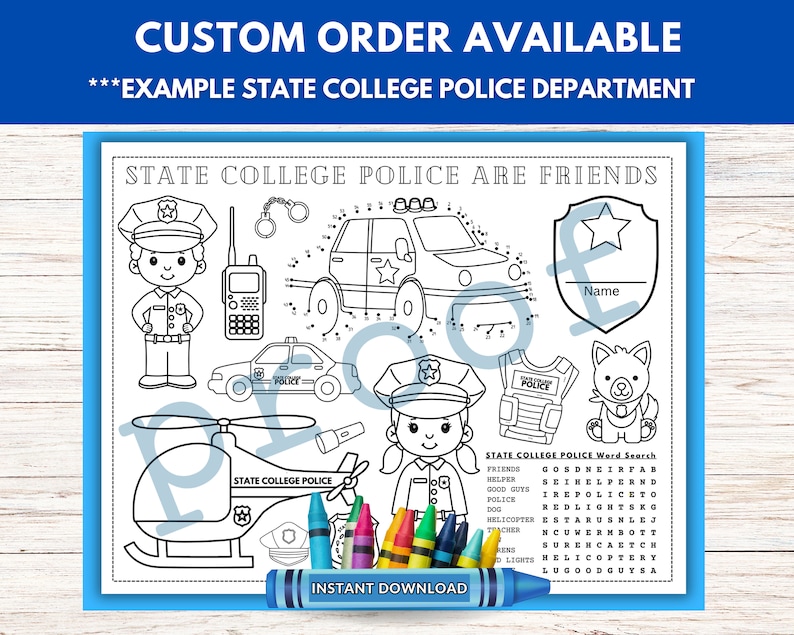 Police Support Activity Coloring Placemats / Law Enforcement Coloring ...