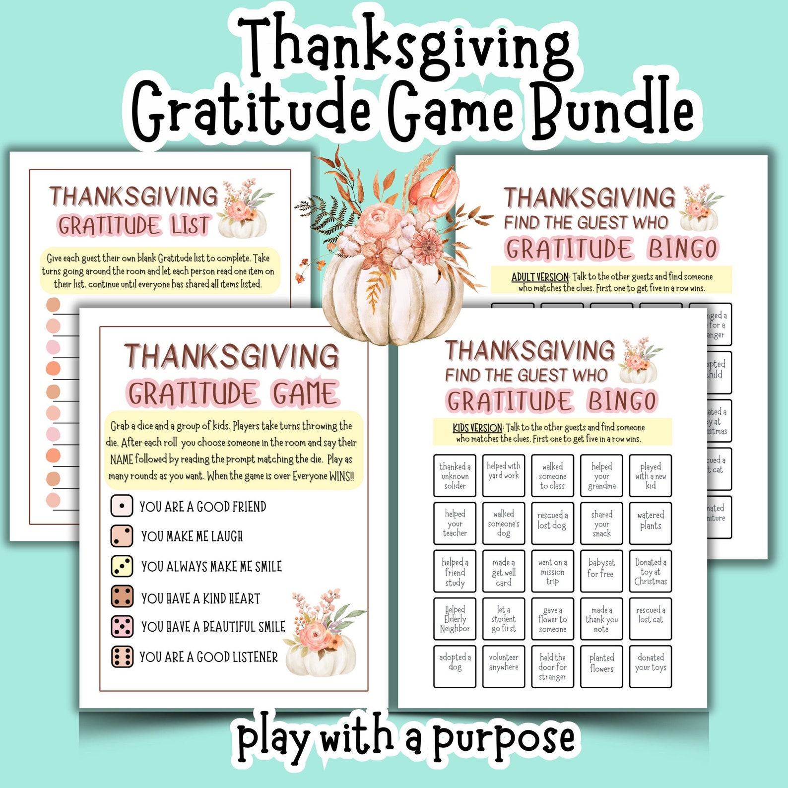 Thanksgiving Game Bundle, Gratitude Dice Game, Thanksgiving Gratitude ...