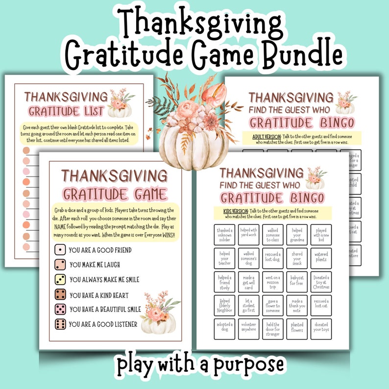 Thanksgiving Game Bundle, Gratitude Dice Game, Thanksgiving Gratitude ...