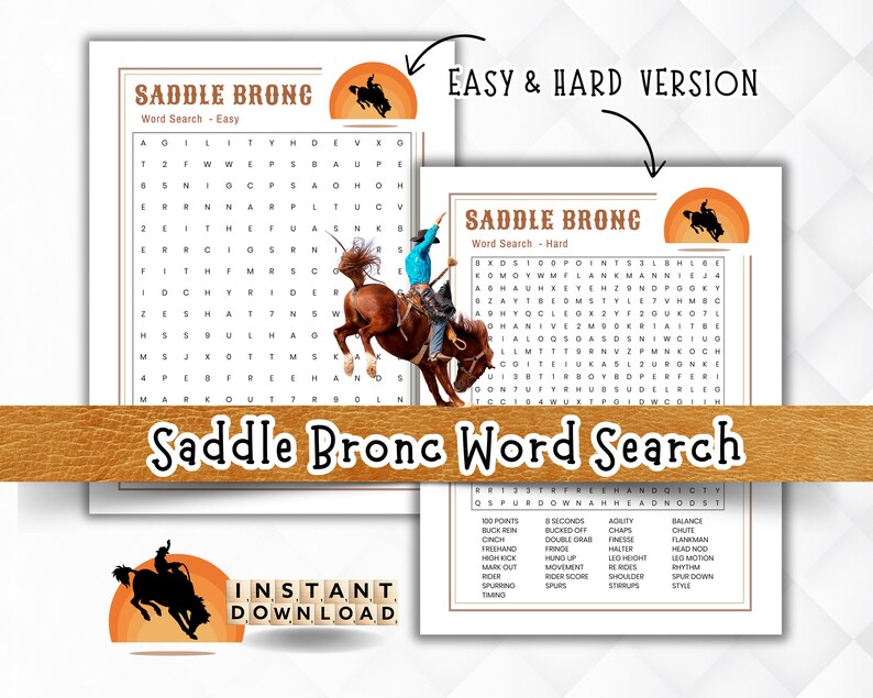 Saddle Bronc Riding Word Search, Bucking Bronco Games for Kids, Rodeo ...