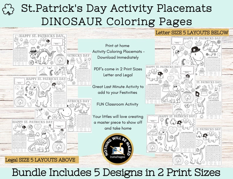 St Patrick Day Coloring Pages, Dinosaur Activity Mat, Saint Patrick ...