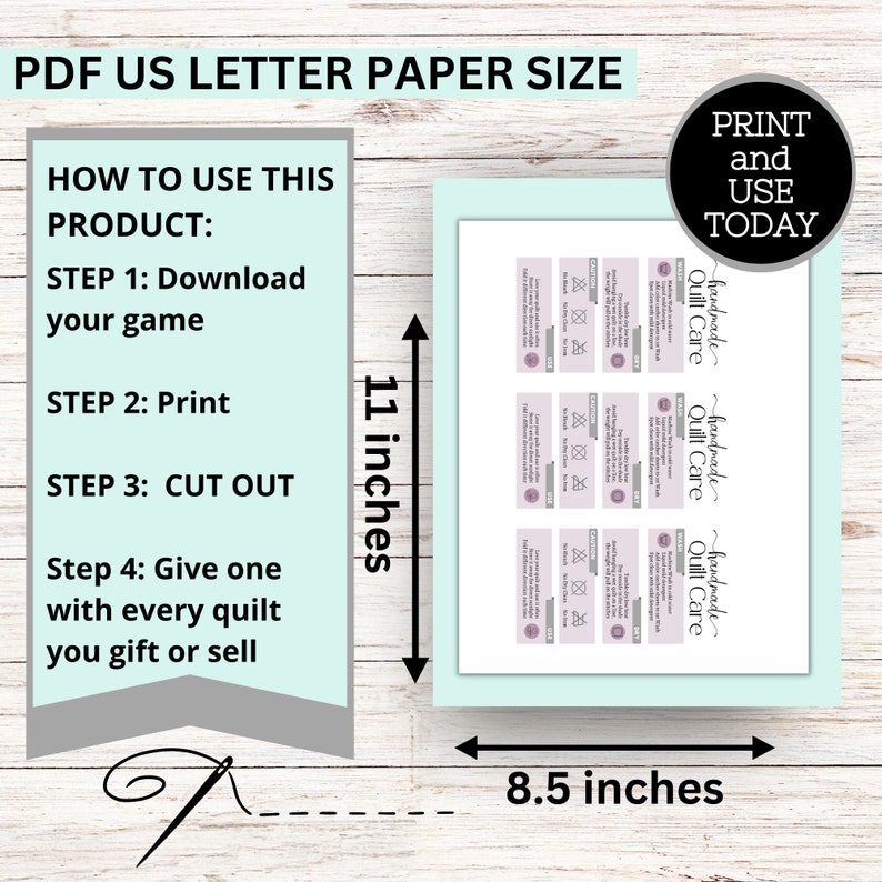 Quilt Care Card, Quilt Gift Tag, Care Instructions, Printable Quilt ...