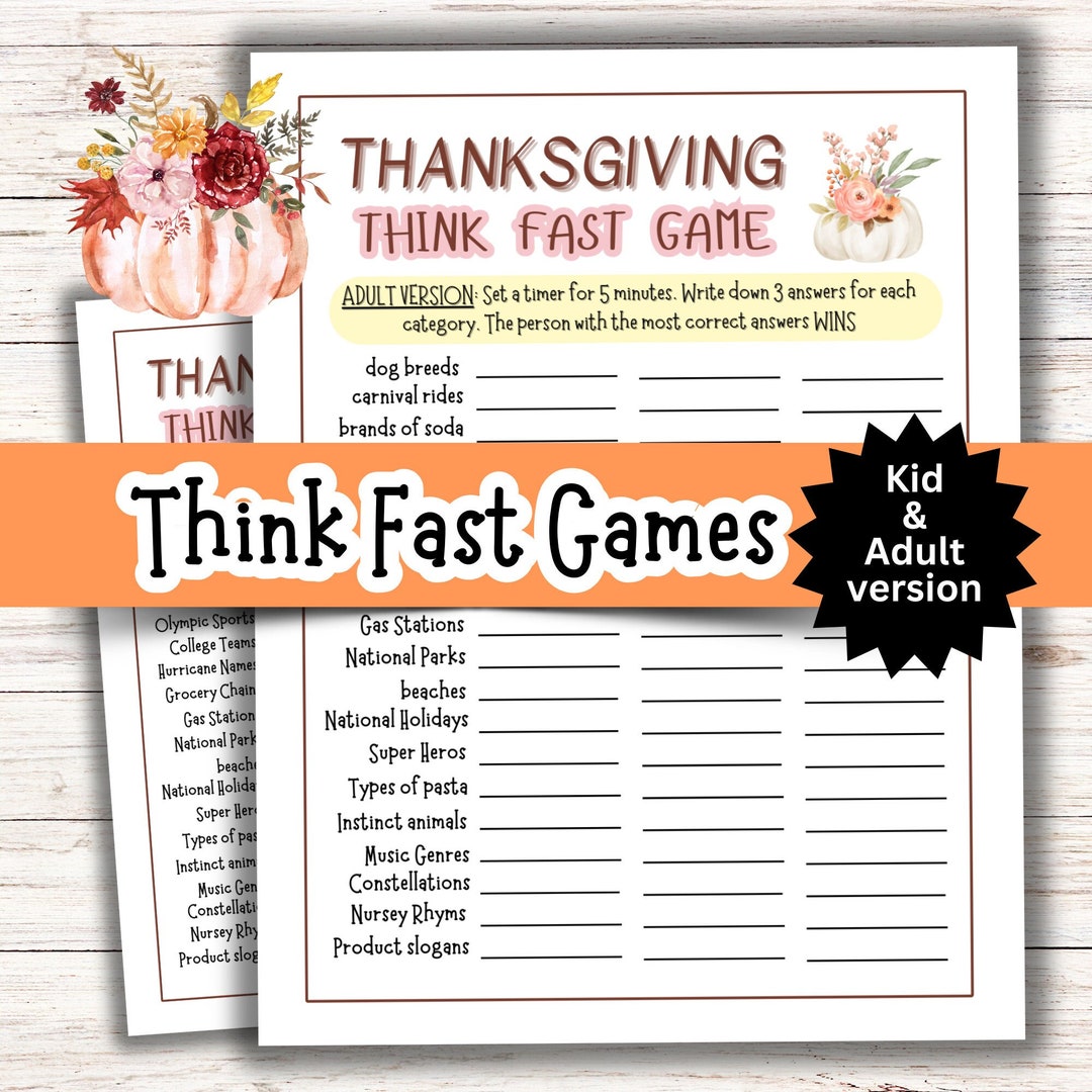 Thanksgiving Think Fast Game, Thanksgiving Quiz, Family Dinner Games ...