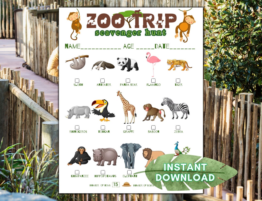 Zoo Scavenger Hunt, Zoo Activities, Games, Outdoor Scavenger Hunt for ...