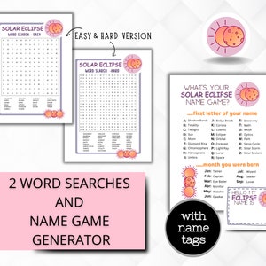 Solar Eclipse Game Bundle, Word Search, Name Game, Games for Kids ...