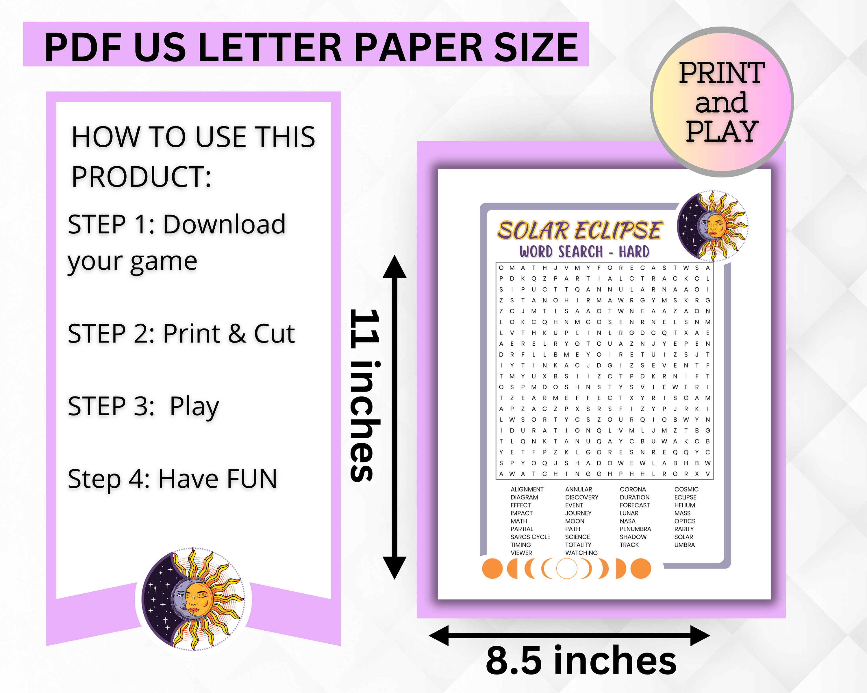 Solar Eclipse Game Bundle, Word Search, Name Game, Games for Kids ...