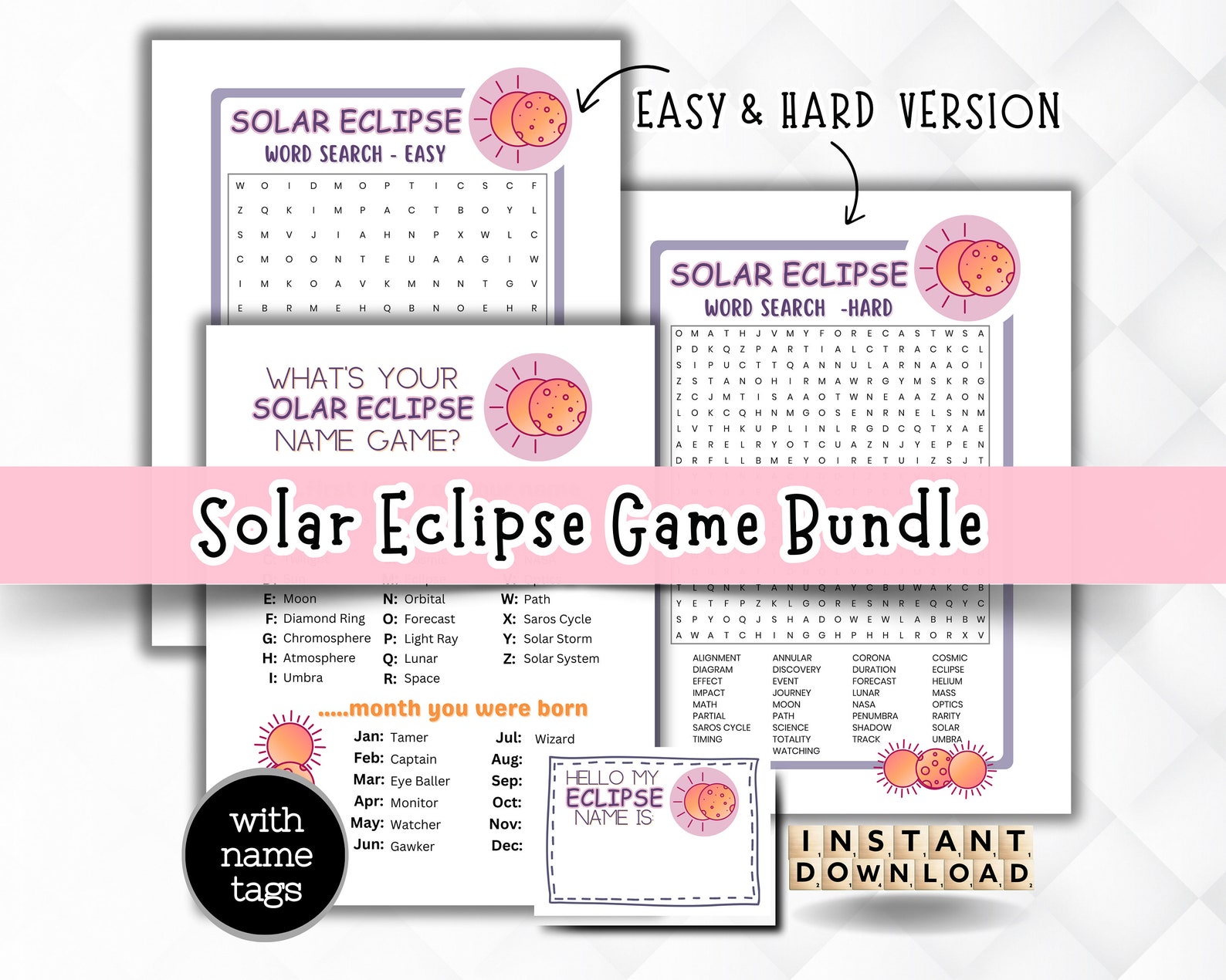 Solar Eclipse Game Bundle, Word Search, Name Game, Games for Kids ...