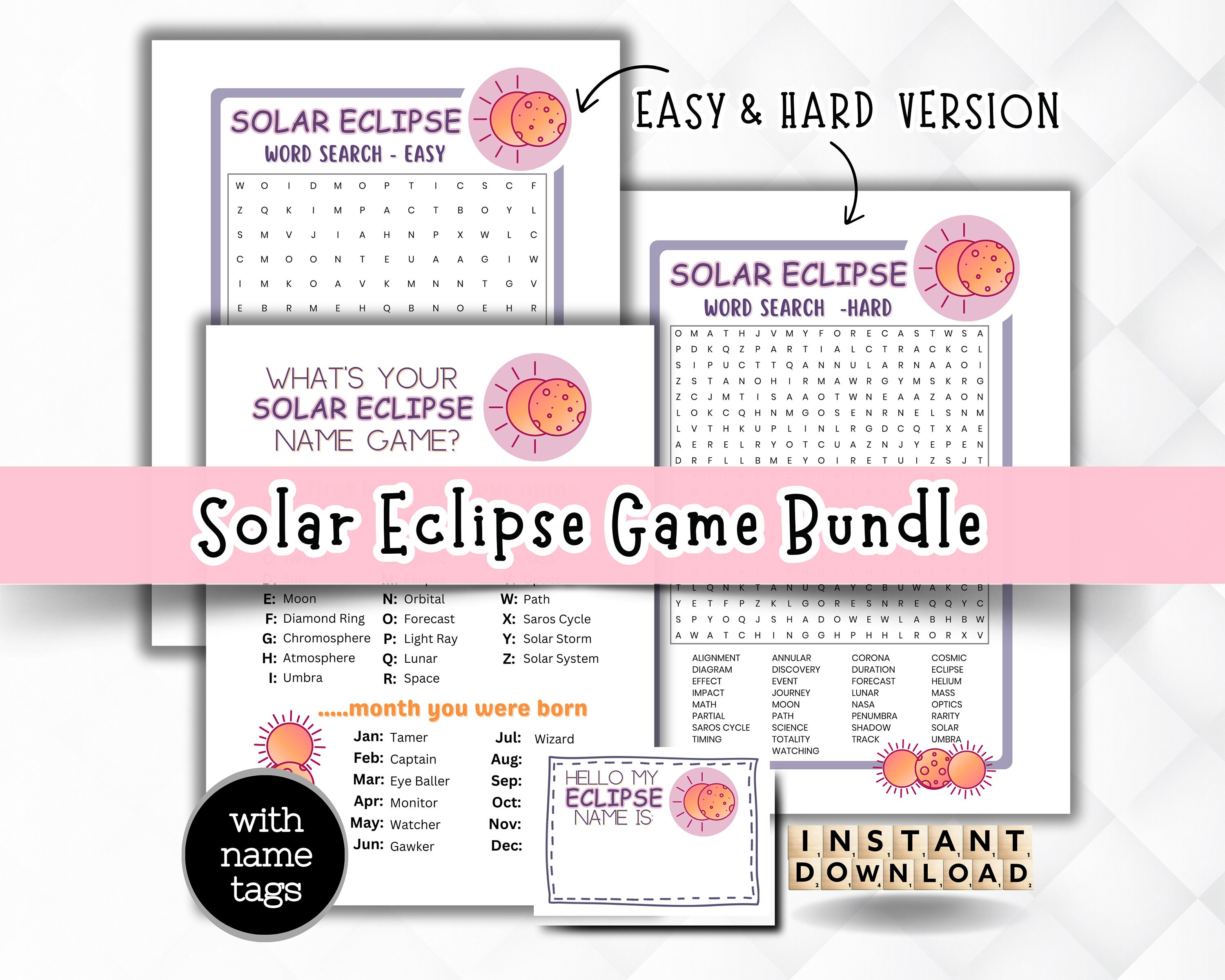 Solar Eclipse Game Bundle, Word Search, Name Game, Games for Kids ...