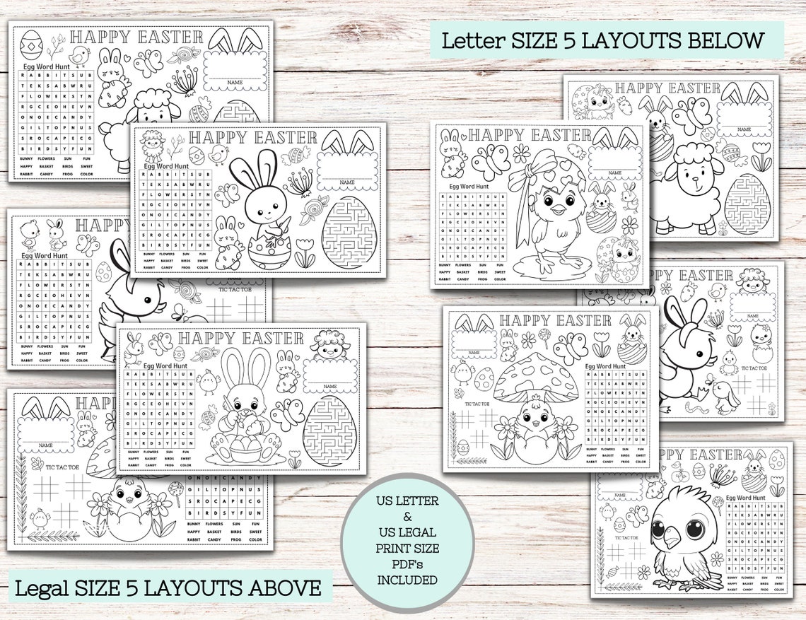 Easter Coloring Pages, Easter Placemats, Easter Activity Sheets, Easter ...