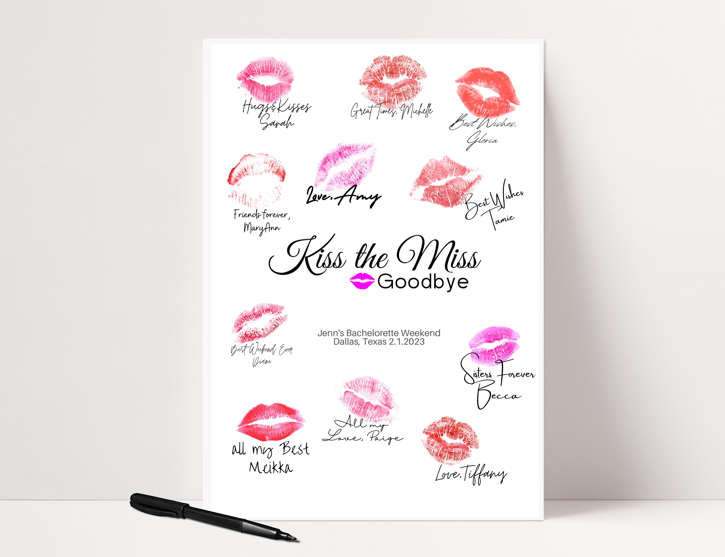 Kiss the Miss Goodbye Printable Template, Bachelorette Party Guest Book ...