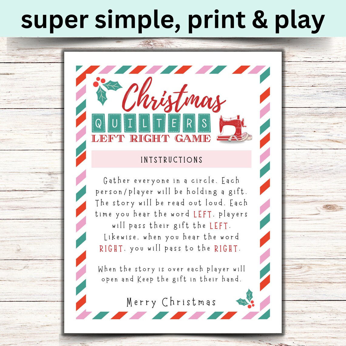 Christmas Left Right Game, Gift Exchange Game, Quilt Guild Games, Quilt ...