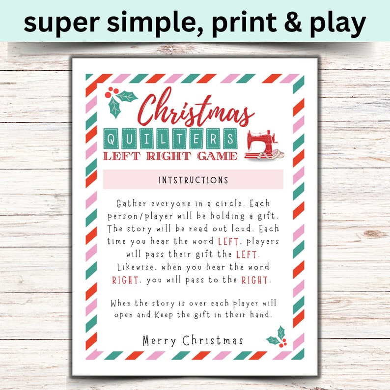 Christmas Left Right Game, Gift Exchange Game, Quilt Guild Games, Quilt ...