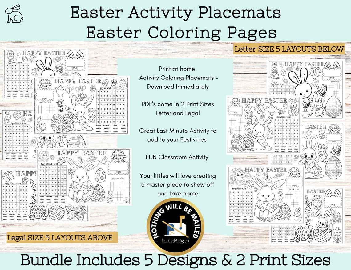 Easter Coloring Pages Activity Placemats, Easter Activity Sheets ...