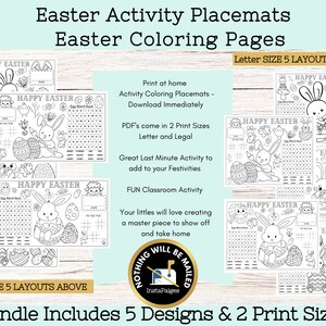 Easter Coloring Pages Activity Placemats, Easter Activity Sheets ...