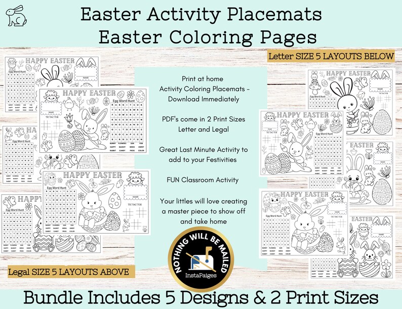 Easter Coloring Pages Activity Placemats, Easter Activity Sheets ...