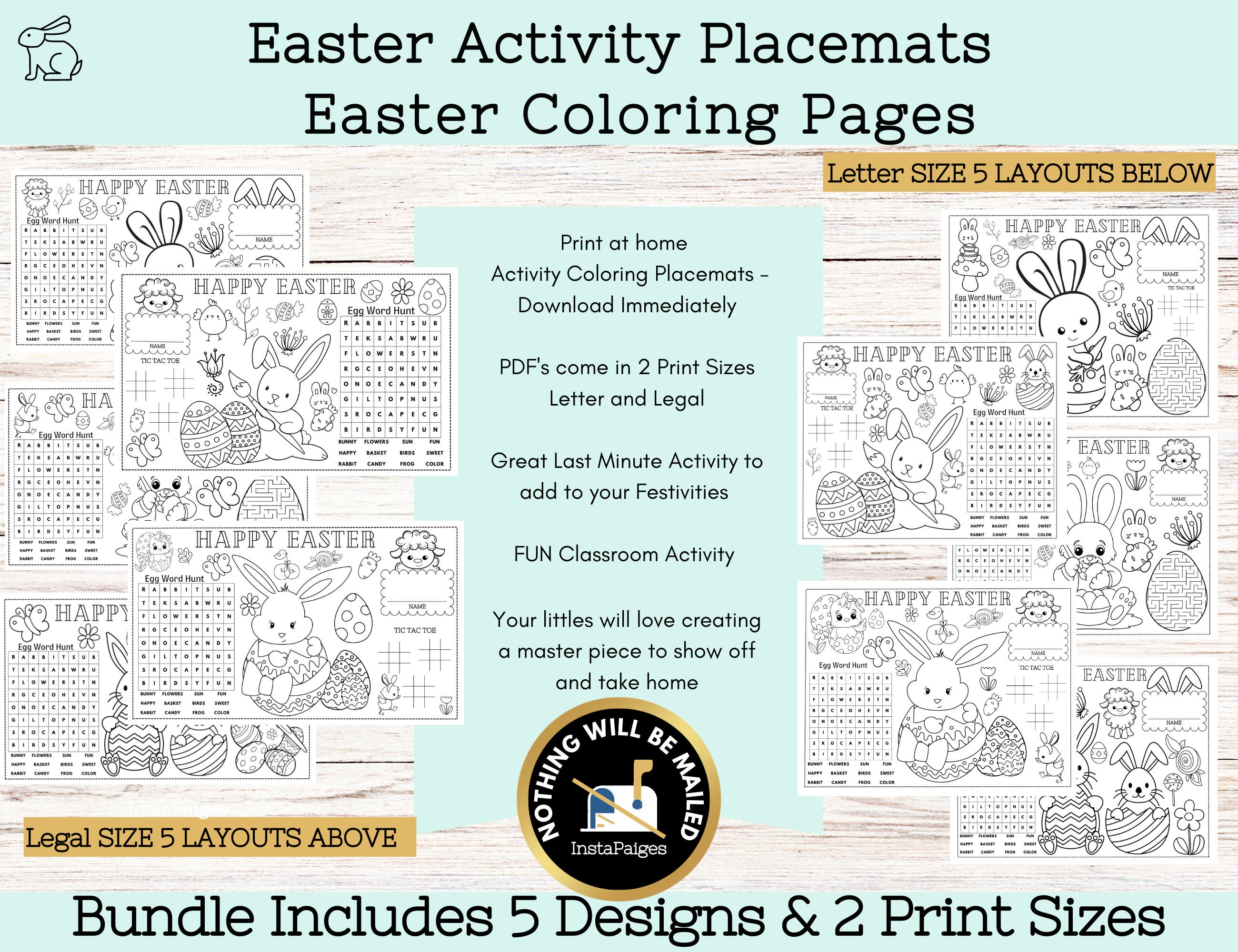 Easter Coloring Pages Activity Placemats, Easter Activity Sheets ...