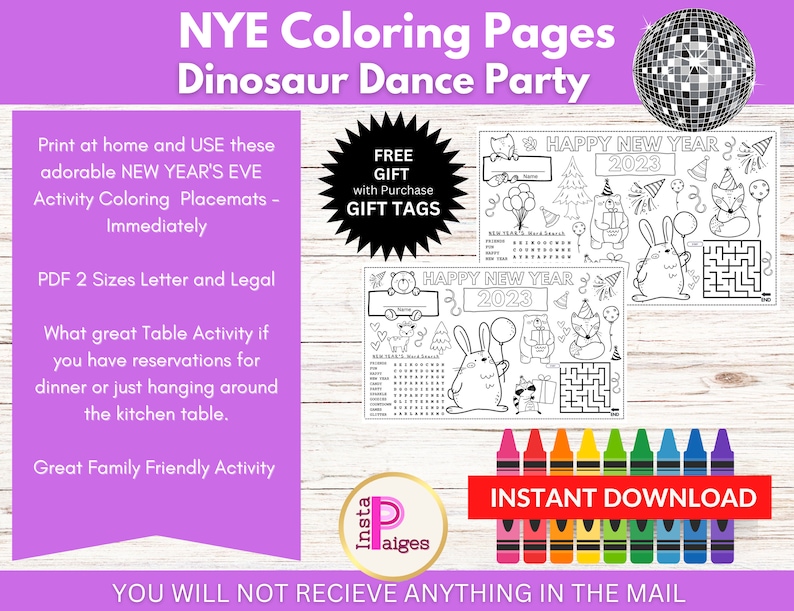 New Year's Eve Activity Coloring Placemats / NYE Coloring Pages ...