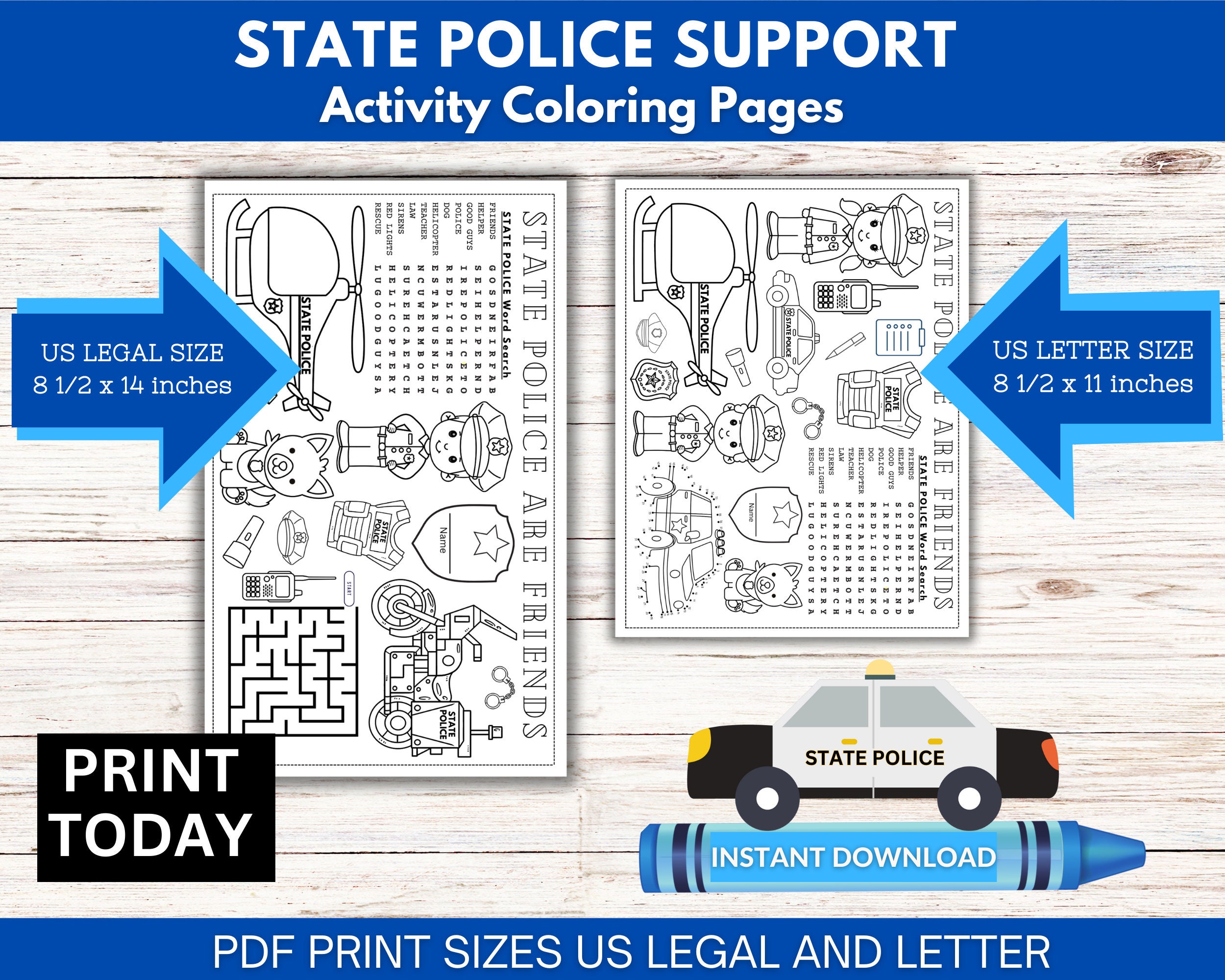 State Police Support Activity Coloring Placemats / Law Enforcement ...